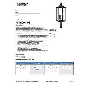 Progress Lighting Gibbes Street Collection 3-Light Clear Beveled Glass New Traditional Outdoor Post Lantern Light Textured Black,26.88x9.50x9.50
