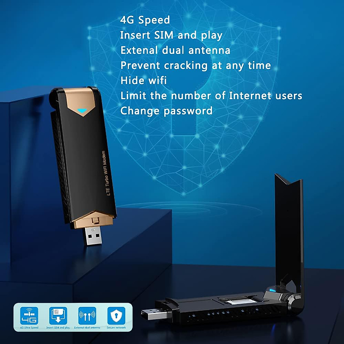 WDINLY 4G LTE USB Modem Dongle Router with WiFi Hotspot, High Speed 4G Modem Wireless Internet WiFi Hotspot Router Unlocked Portable Support 4G FDD:B2/B4/B5/B12/B17 for PC Desktop Laptop Tablet