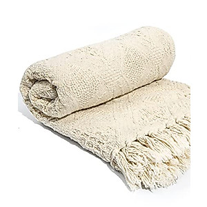 Maxpeuvon Beige Throw Blanket Boho Soft Cozy Knit Blanket with Tassel, Solid Decorative Blankets and Throws, Decor Blanket for Bed, Travel Blanket, Sofa, 50"×60"