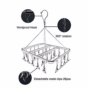 AOBYMIN Sock Drying Rack with 26 Clips, Aluminum Sock Hanger, Laundry Clothes Drying Rack for Socks, Underwear, Towels, Bras, Lingerie, Baby Clothes