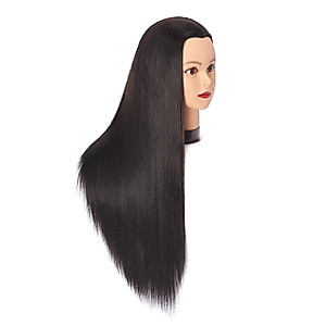 Hairingrid 26"-28" Mannequin Head Hair Styling Training Head Manikin Cosmetology Doll Head Synthetic Fiber Hair and Free Clamp Holder (Black-)