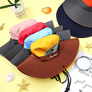 6 Pieces Women Wide Brim Sun Hat Outdoor UV Protection Hat Summer Foldable Mesh Beach Fishing Cap