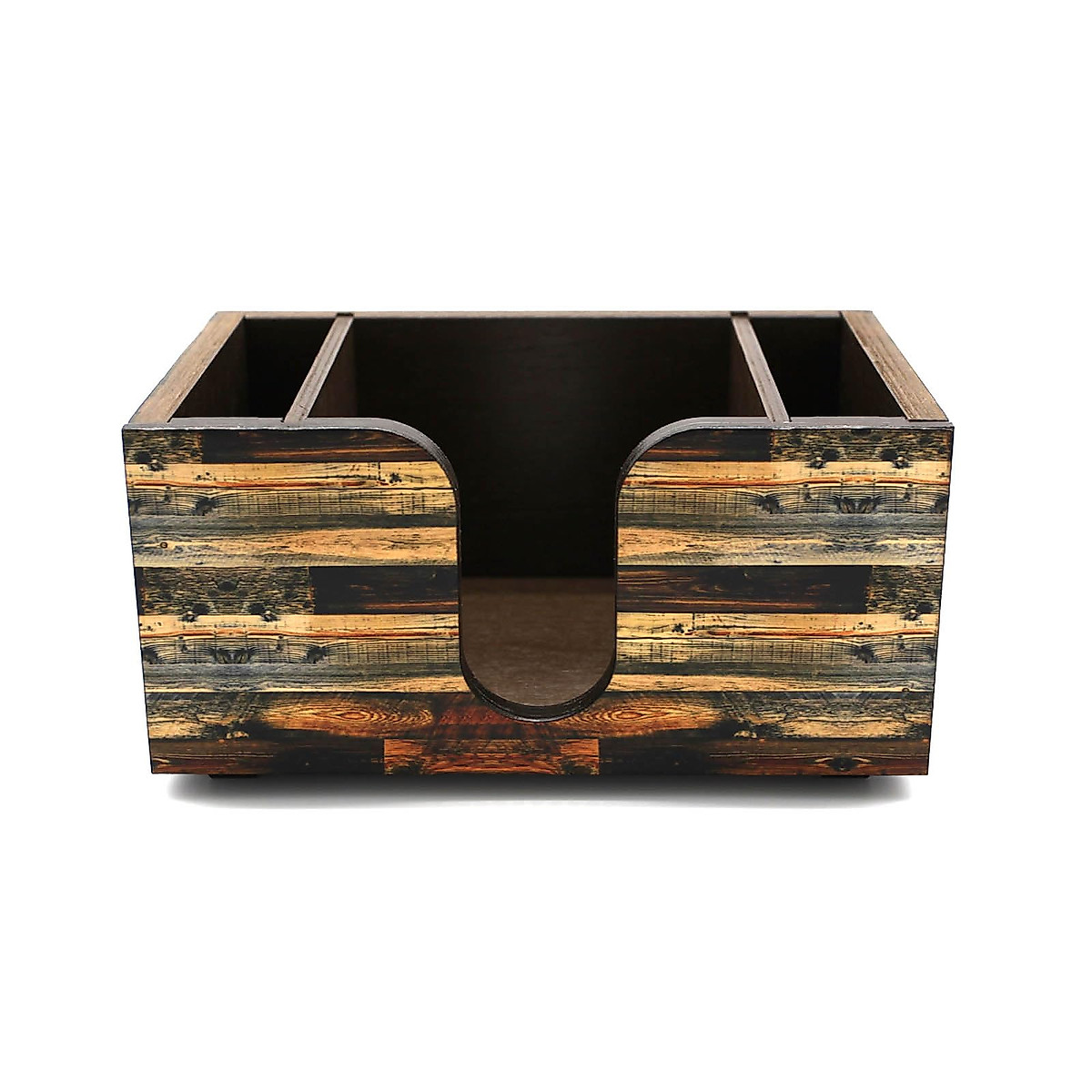 Bar Caddy - Rustic Wood Planks Design - 3 Compartment Caddy