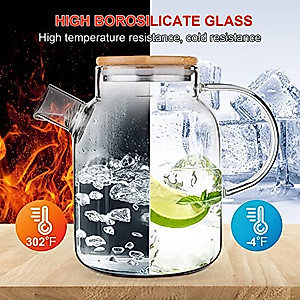 PARACITY Glass Pitcher 61 oz/ 1.8 L, Water Pitcher with Lid and Filter, Iced Tea Pitcher with Large Spout, Easy to Clean High Borosilicate Glass Pitcher for Lemonade, Juice, Drinks, Hot/Cold Water
