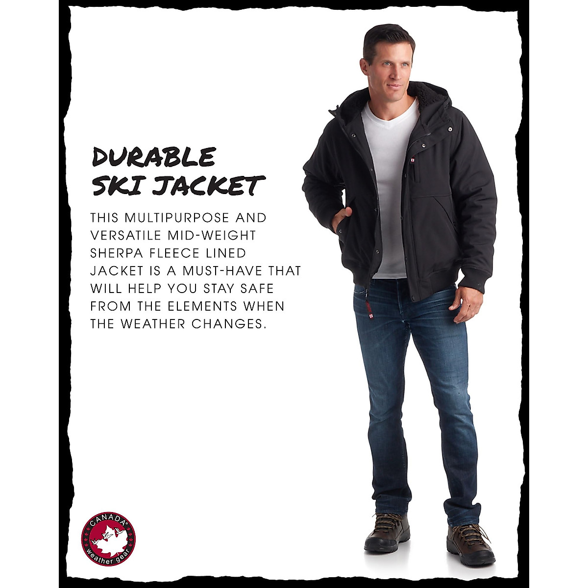 CANADA WEATHER GEAR Men’s Winter Coat - Heavyweight Bomber Jacket with Quilted Lining (M-XXL), Size Large, Black