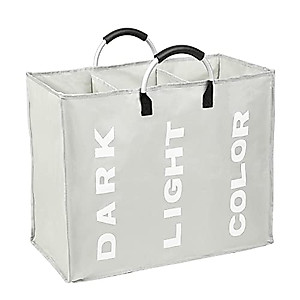 3-section Laundry Bag Foldable Laundry Hamper, Durable Oxford Fabric Laundry Basket Clothes Sorter Portable Multifunction Storage Bag for Home Bathroom Dormitory (grey)