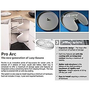 Pro-Arc The New Generation of 3/4 Kidney 2-Shelf Lazy Susan Set with Durable Anti-Slip Spider-Web Structured Rigid Ergonomically Designed Gray Trays (32 INCH)