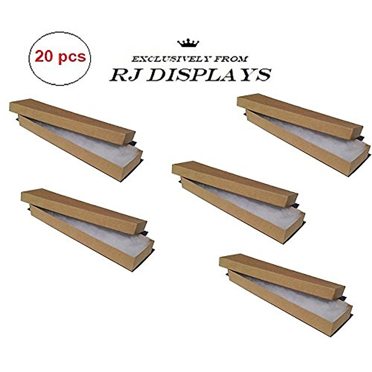 20 Brown Kraft Cotton Boxes Jewelry Bracelet, Watches, Necklace and Anklet Gift Displays 8" x 2"