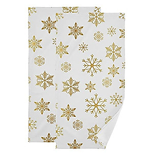 Vdsrup Winter Golden Snowflakes Hand Towels Christmas Xmas Bath Towel Set of 2 Small Bathroom Towels Soft Guest Face Towel Thin Kitchen Decorations Tea Dish Towels 14x28 in