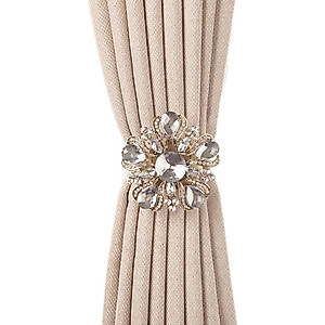 SUQ I OME Luxury Big Crystal Magnetic Curtain Tieback and Holdback Flower Curtain Clips Buckle Curtain Holder for Home Office Decoration (Bronze A,2PCS)