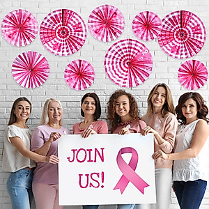 Outus 9 Pcs Breast Cancer Awareness Paper Fans Pink Ribbon Hanging Decorations Breast Cancer Hanging Paper Fans Ceiling Wall Garland for Pink Breast Cancer Party Decorations and Supplies