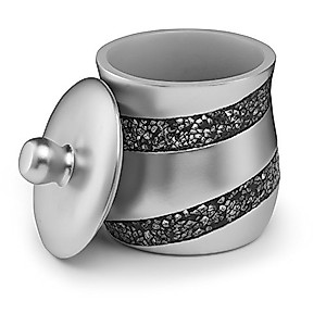 Creative Scents Silver Mosaic Qtip Holder - Decorative Cotton Ball Jar - Durable Resin cotton Swab dispenser - Beautiful Bathroom Vanity storage Accessories