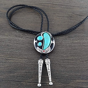 QUKE Native American Indian Ivory Shape Turquoise Stone Bolo Tie Vintage Necktie