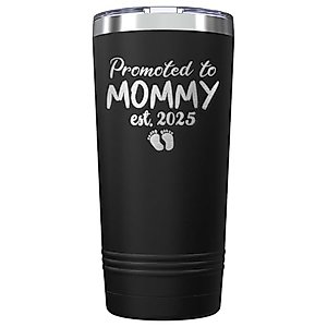 shop4ever Promoted to Mommy Est. 2025 Tumbler Insulated Tumbler 20 oz. with Lid, Stainless Steel Cups Travel Coffee Mug New Mom Pregnancy Announcement Gift (Black)