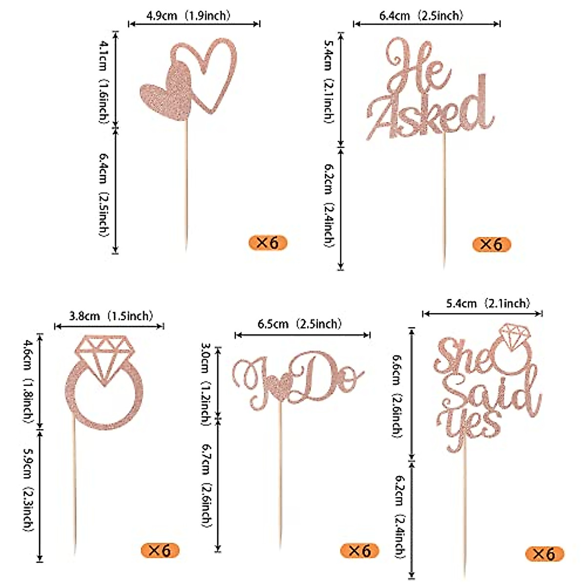 30 Pack He Asked She Said Yes Cupcake Toppers Glitter Heart Ring I do Cupcake Picks Bridal Shower Cake Decorations for Wedding Engagement Theme Party Supplies Rose Gold