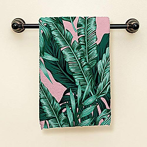 HGOD DESIGNS Tropical Hand Towels,Tropical Banana Grenn Leaves in The Pink Background 100% Cotton Soft Bath Hand Towels for Bathroom Kitchen Hotel Spa Hand Towels 15"X30"