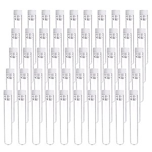 Muhome 16x100mm 10ml Clear Plastic Test Tubes with Caps for Scientific Experiments, Halloween, Christamas, Scientific Themed Kids Birthday Party Supplies, Decorate The House, Candy Storage(50 Pack)