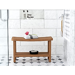 AquaTeak Patented 30" Sumba Teak Shower Bench with Shelf