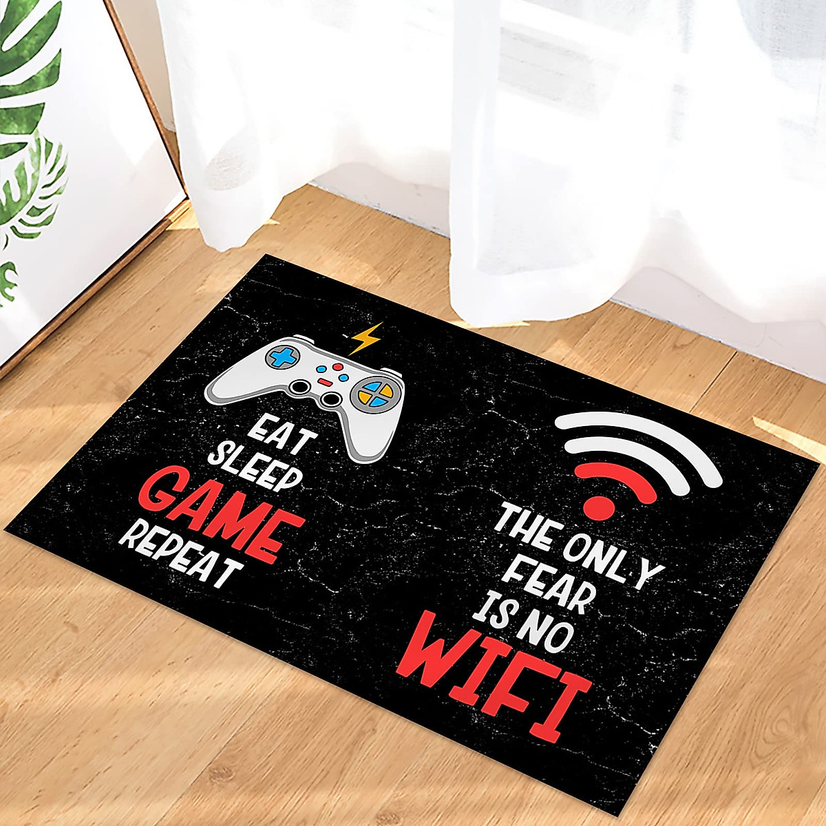 Video Game Art Funny Quotes Doormats Indoors Entrance Door Mat,Games Gamer Gamepad Earphone Waiting to Load Black Front Entry Way Welcome Kitchen Floor Door Mats,Bath Mats Accent Runner Rug,20x32