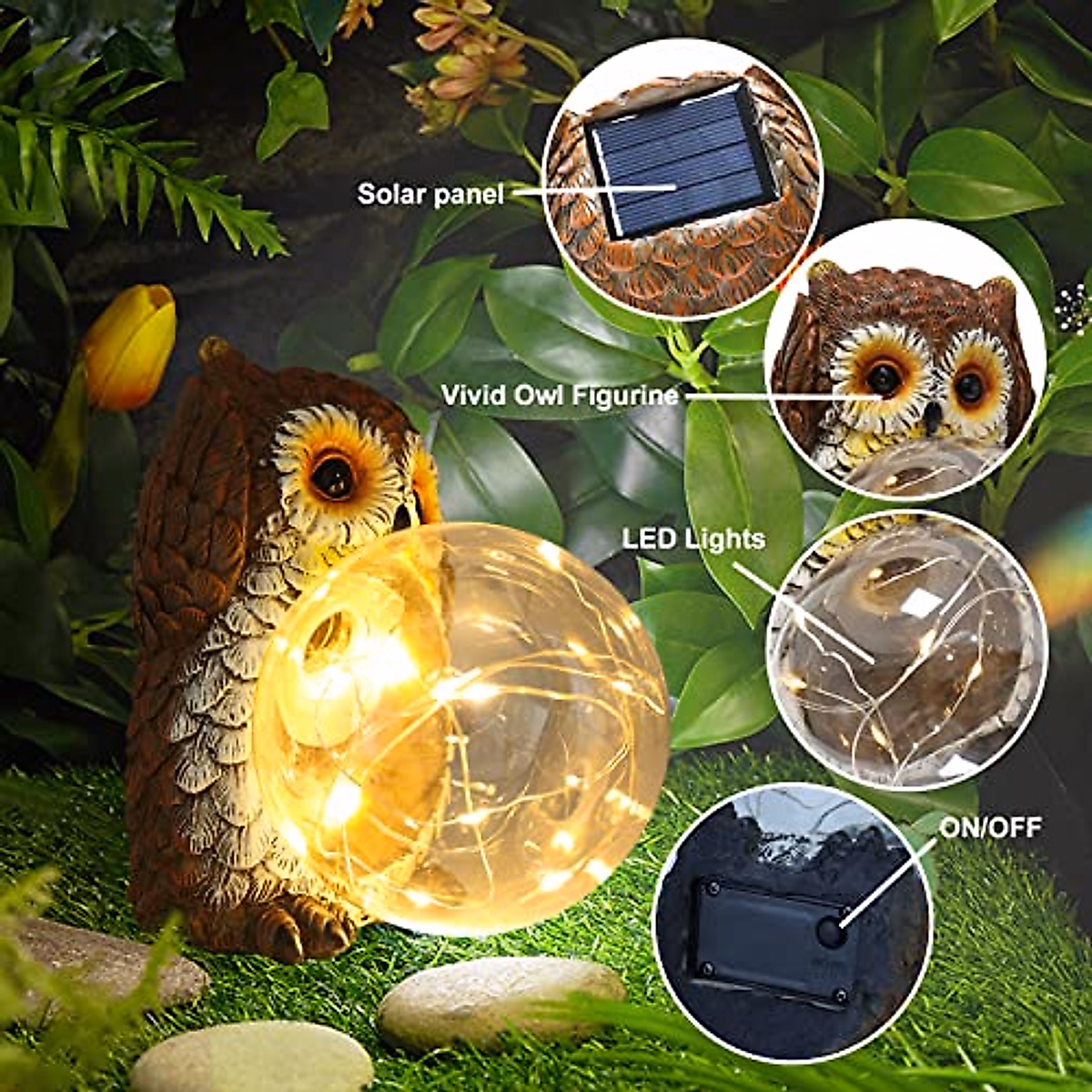 ANGMLN Owl Solar Lights Garden Outdoor, Solar Figurines Lights Decor Growing Orb Waterproof Cute Garden Statues for Patio Yard Lawn Clearance Ornaments