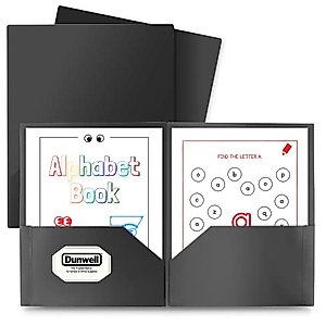 Dunwell Plastic Folders with Pockets - (Black, 3 Pack), 2 Pocket Poly Folders for School, Home or Office, Durable Heavy Duty File Folders, Includes Removable Adhesive Labels