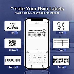Thermal Label Printer B3S with 3 Inch Labels Tape Bluetooth Business Sticker Label Maker Suitable for Barcode, Price, Address and Storing Compatible with Android iOS and Windows for Home & Office