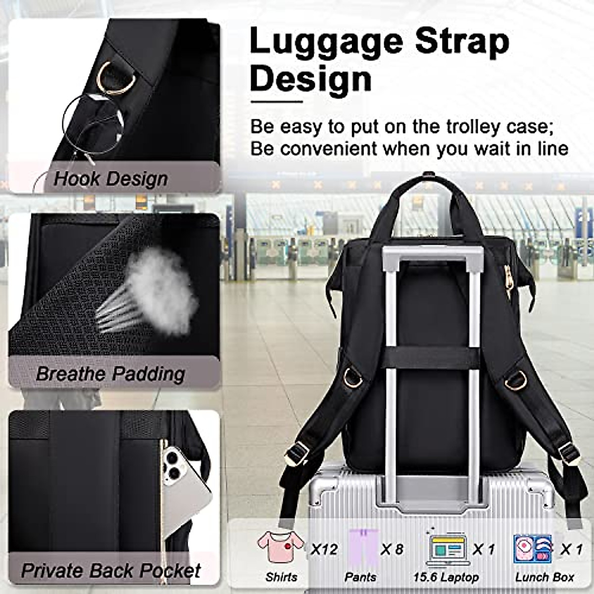 Weitars Lunch Backpack For Women,15.6 Inch Laptop Backpack for Women Travel Work