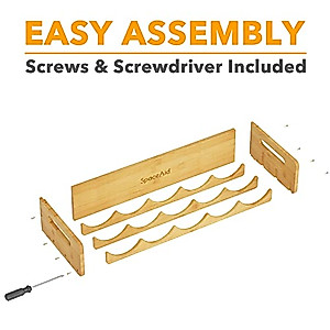 SpaceAid Bamboo Water Bottle Organizer with Labels, Kitchen Pantry Water Bottle Storage Rack for Cabinets, Home Cup and Wine Bottle Holder Shelf Organizers, 4 Pack 5-Slot, Hold 20 Bottles