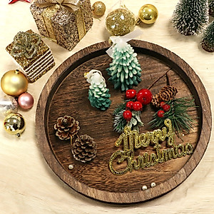 Wooden Decorative Tray Candle Holder: Romadedi Round Wood Tray Home Decor, Small Rustic Trays for Coffee Table, Ottoman, Table Centerpieces for Dining Room, Living Room, Farmhouse Kitchen