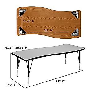 Flash Furniture 3 Piece 86" Oval Wave Collaborative Grey Thermal Laminate Activity Table Set - Height Adjustable Short Legs