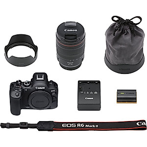 Canon EOS R6 Mark II Mirrorless Camera with 24-105mm f/4 Lens (5666C011) + 64GB Card + Case + Corel Photo Software + 2 x LPE6 Battery + Card Reader + LED Light + More (INTL. Model) (Renewed)