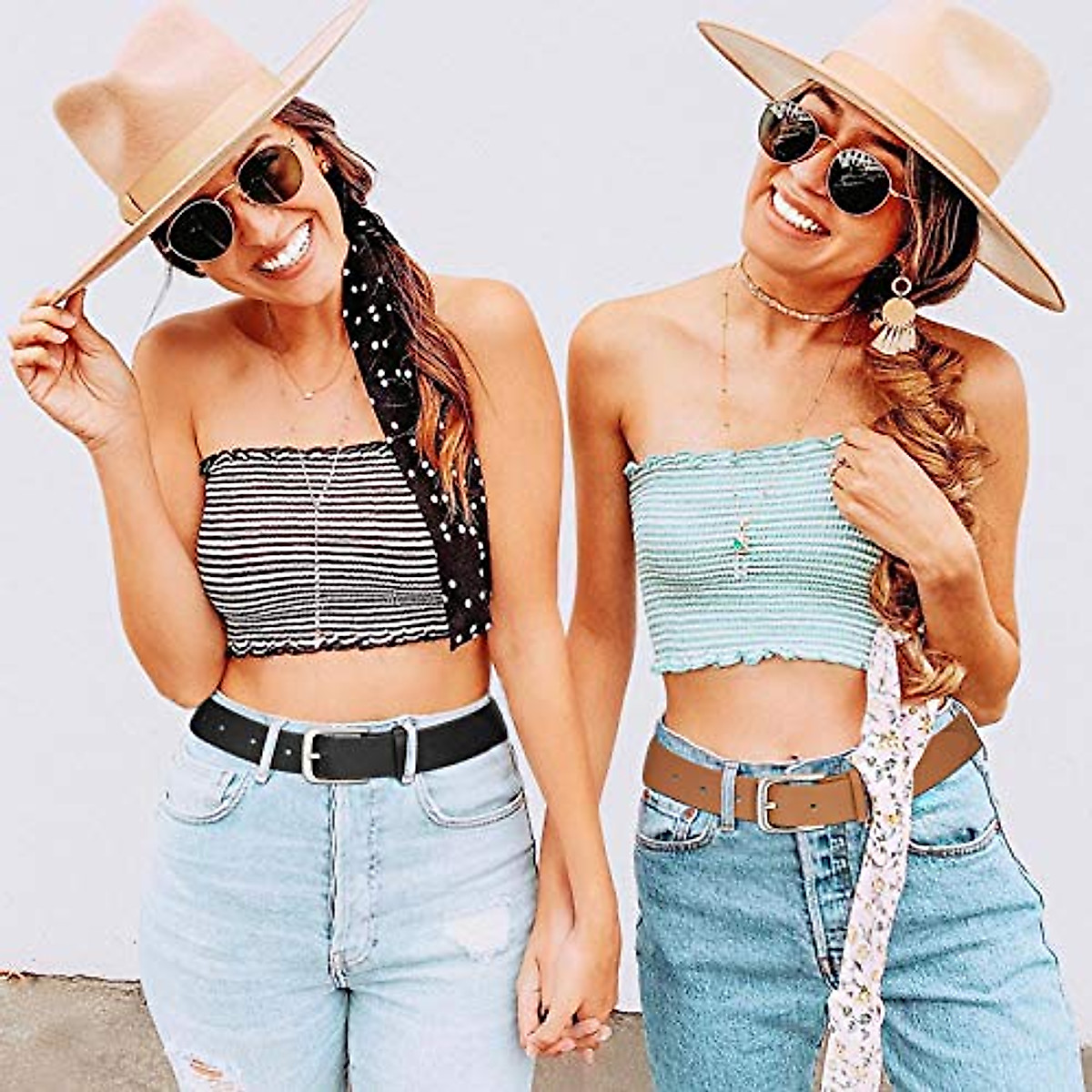 WHIPPY Women Casual Leather Belt for Jeans, Fashion Ladies Waist Dress Belt (Fit Waist Size 32-37 Inches, Black)