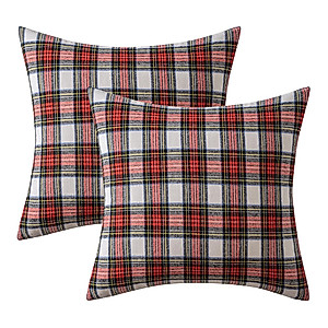 MIULEE Christmas Set of 2 Scottish Tartan Plaid Throw Pillow Covers Farmhouse Classic Decorative Square Cushion Cases for Home Decor Sofa Couch 18x18 Inch, Red and White