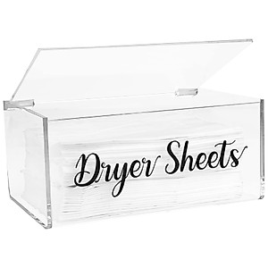 Acrylic Dryer Sheet Dispenser with Hinged Lid Clear Laundry Dryer Sheet Holder Dryer Sheet Container for Home Laundry Room Organization and Storage Laundry Softener Dispenser Laundry Room Decorations