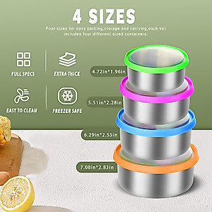 Betinyar 4pcs Stainless Steel Containers with Lids, Leak Proof Stainless Steel Food Storage, Prep Containers Metal Lunch Container for Office