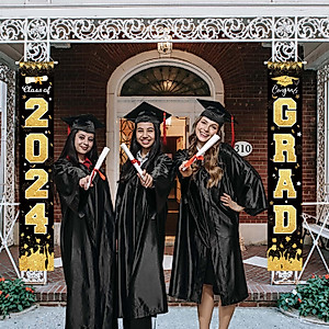 2024 Graduation Party Decorations - Green Gold Class of 2024 Congrats Grad Porch Sign Banner Hanging Flag Graduation Party Supplies for School College Classroom Decor