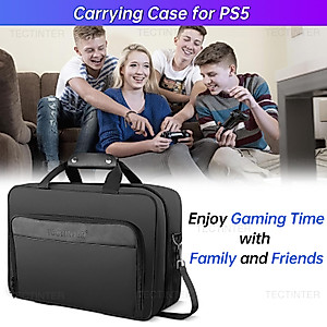 TECTINTER Carrying Case for PS5, Protective Travel Bag for PS 5 Console Controller, Large Capacity Storage Case Compatible with Playstation 5 Games Accessories Disk Digital Edition, Black