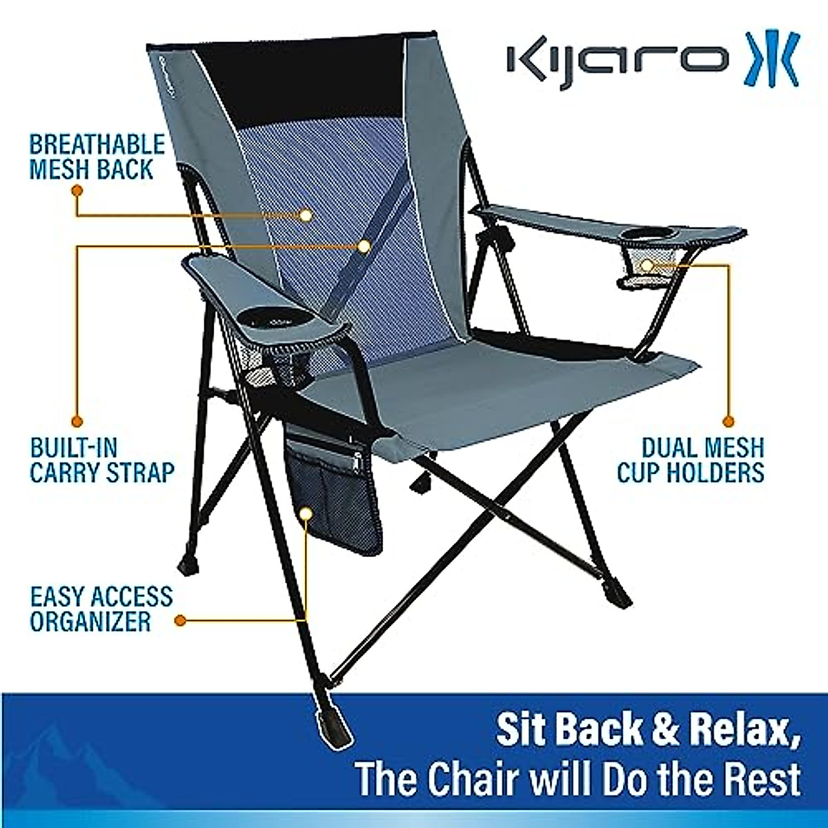 Kijaro Dual Lock Portable Camping Chairs - Enjoy the Outdoors with a Versatile Folding Chair, Sports Chair, Outdoor Chair & Lawn Chair - Dual Lock Feature Locks Position – Hallet Peak Gray