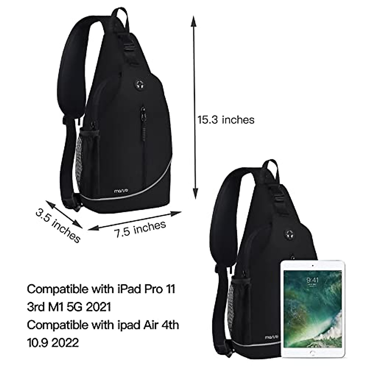 MOSISO Sling Backpack, Crossbody Shoulder Chest Bag Travel Hiking Daypack with Vertical Zipper Pocket&Reflective Strip, Black