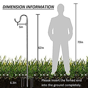 COCONUT Shepherds Hook, 62 Inches Shepherds Hook with 5 Prongs Base Stainless Steel Adjustable Garden Hanging Holder for Bird Feeders Lanterns Planting Hanger Weddings Decor, Silver