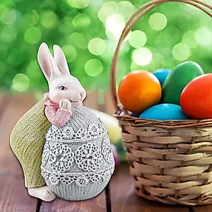 YANGMEI Easter Cute Rabbit Decorations Resin Bunny Miniature Figurines Easter Eggs Home Decor Garden Animal Statues Everyday Collection