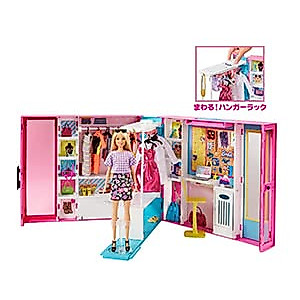 Barbie Dream Closet with Blonde Doll & 25+ Pieces, Toy Closet Expands to 2+ ft Wide & Features 10+ Storage Areas, Full-Length Mirror, Customizable Desk Space and Rotating Clothes Rack