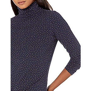 Amazon Essentials Women's Long-Sleeve Turtleneck (Available in Plus Size), Camel Navy Dots, Medium