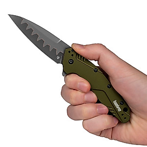 Kershaw Dividend Pocketknife, Olive, 3" CPM D2 and Bohler N690 Composite Drop PointBlade, Assisted Flipper Opening