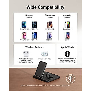 Anker Wireless Charging Station, 533 Wireless Charger (3-in-1 Stand) for iPhone 13, 13 Pro, Samsung, AirPods Pro, Apple Watch 1-6 (Only Compatible with Original 3.3ft Watch Cable, Not Included)