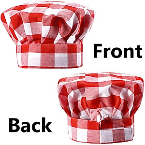 SATINIOR 2 Pcs Chef Costume Chef Hat Apron Set for Adult Baker Apron Hat Costume for Halloween Cosplay Party Gift (Red, White,Plaid Style)