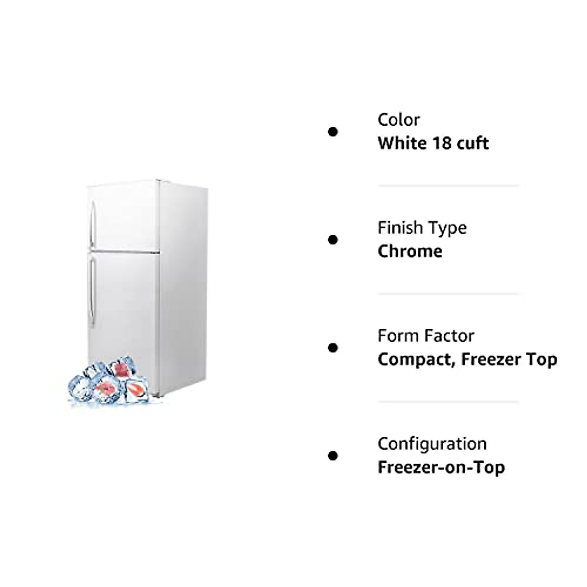 SMETA 18 Cu. Ft Refrigerator for Kitchen Full Size Top Freezer Top Mount Fridge 30" Frost Free, Apartment Garage Ready Refrigerators Double Door with LED light 66 inch tall, White