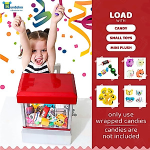 Bundaloo Claw Machine Arcade Game - Electronic Mini Candy and Toy Grabber Dispenser for Kids - with Lights Sound & 4 Mini Plush Animals (Red)