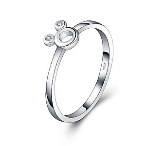LGSY Sterling Silver Mini Mouse Shape Rings Wedding Engagement Promise Engraved Thin Rings for Women