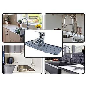 1 Pcs Grey Silicone Faucet Handle Drip Catcher Tray - Drip Catcher for Sink Faucet – Kitchen Faucet Drip Mat - Sink Faucet Splash Guard - Faucet Pad - Counter Faucet Mat - Silicone Sink Protector !